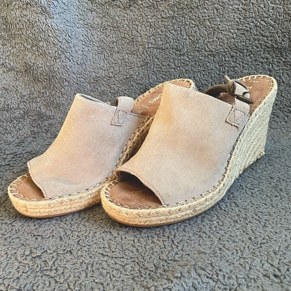 Toms | Shoes | Nwot Toms Monica Espadrille Wedge Sandals Open Toe Suede ...